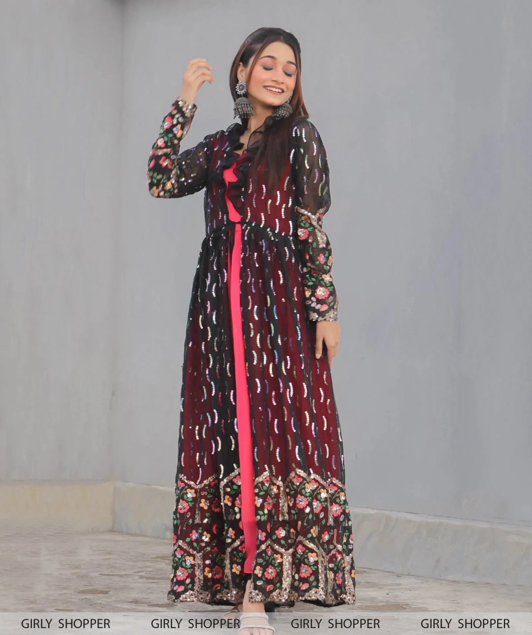 Koti Style Full Embroidery Foil Glass Work Designer Gown - V2 | Girly ...